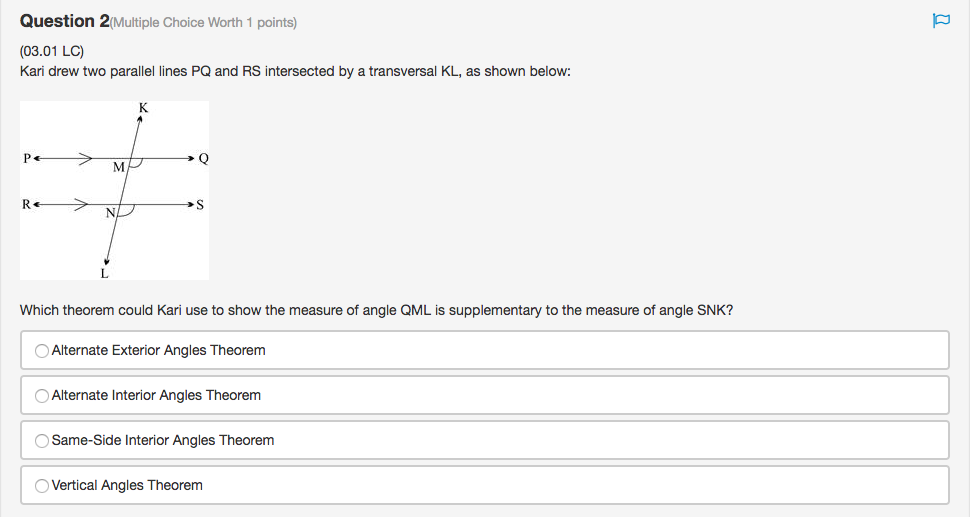 Solved Kari drew two parallel lines PQ and RS intersected by | Chegg.com