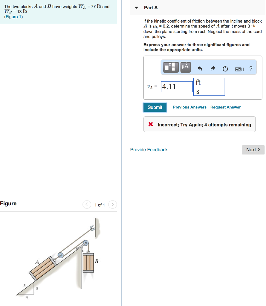 Solved The two blocks A and B have weights WA -77 lb and WB | Chegg.com