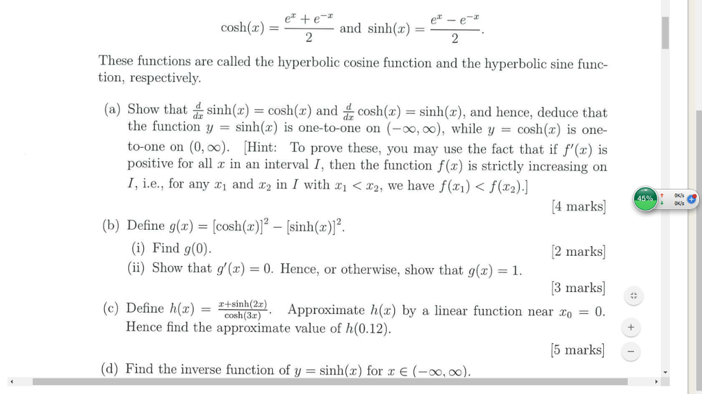 Solved cosh(x)= 2and sinh() and sinh(x) 2 These functions | Chegg.com