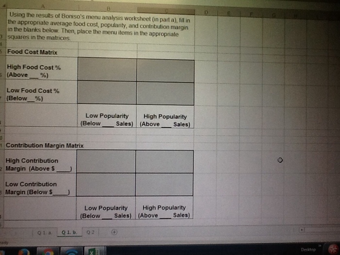 Using the results of Boniso's menu analysis worksheet | Chegg.com