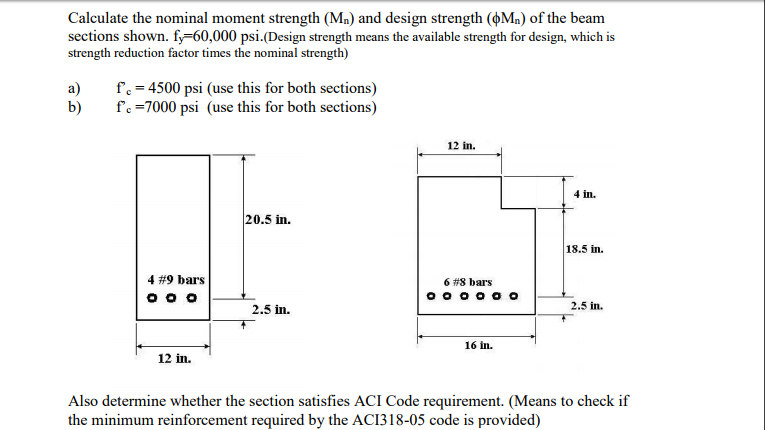 Solved Calculate the nominal moment strength (Mn) and design | Chegg.com