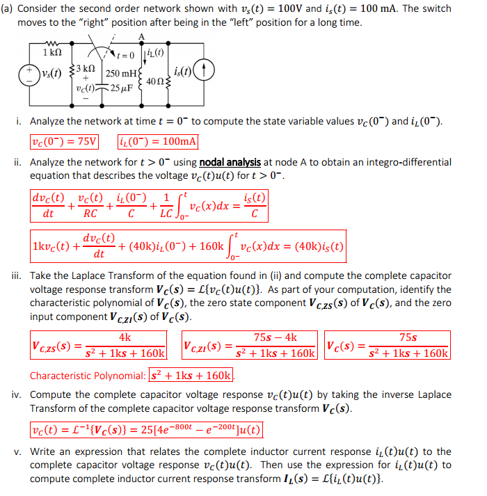 Solved (a) Consider the second order network shown with | Chegg.com