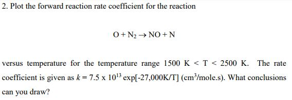 Solved 2. Plot the forward reaction rate coefficient for the | Chegg.com