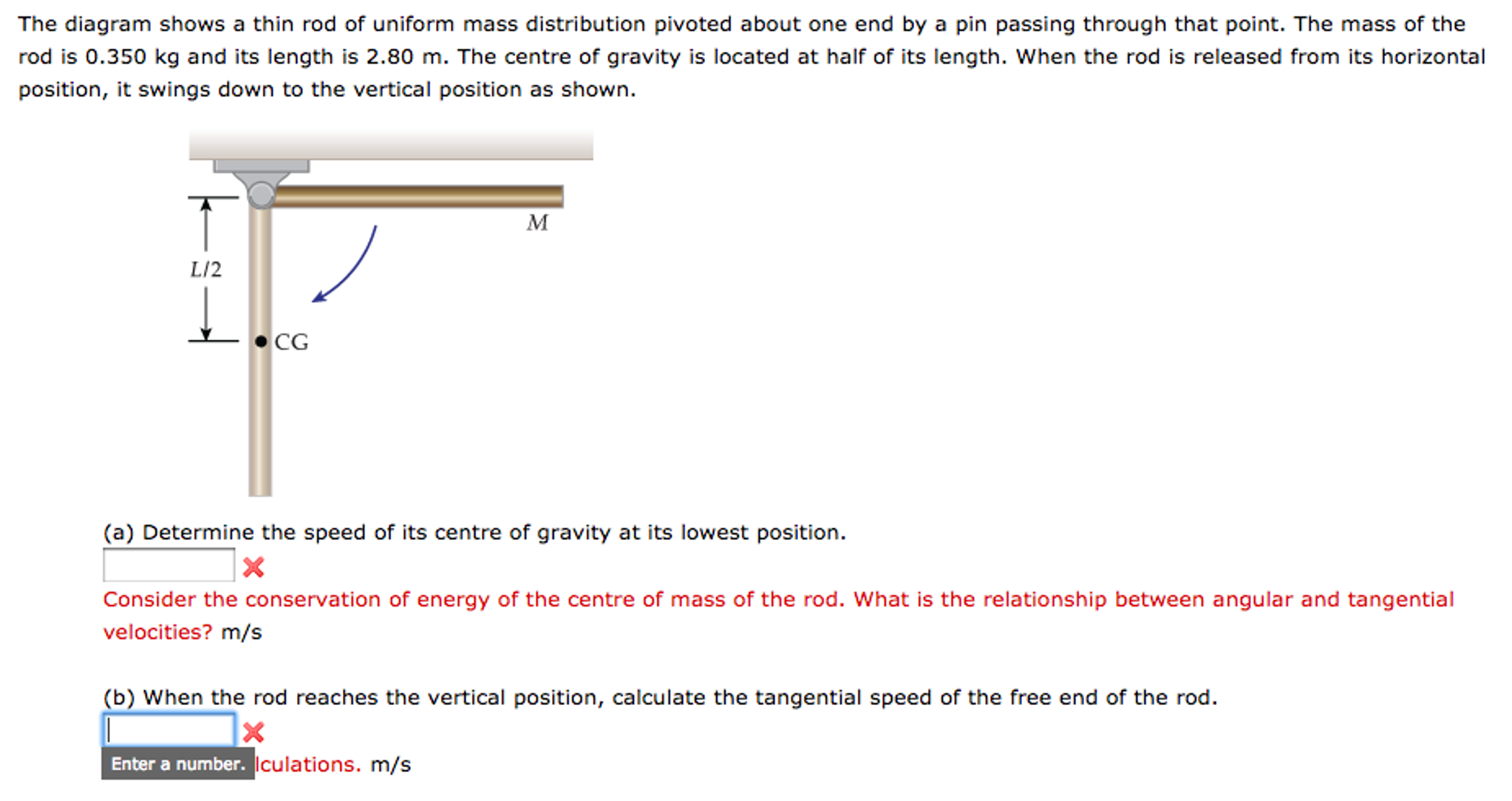 Solved The diagram shows a thin rod of uniform mass | Chegg.com