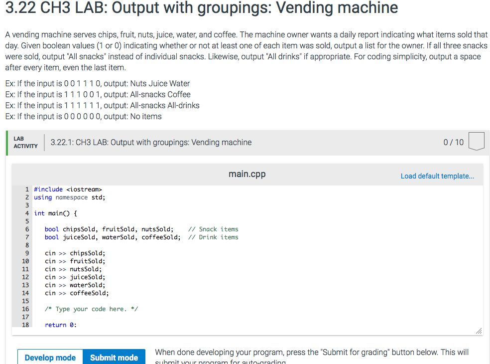 Solved 3.22 CH3 LAB: Output with groupings: Vending machine | Chegg.com Solved 3.22 CH3 LAB: Output with groupings: Vending machine | Chegg.com
