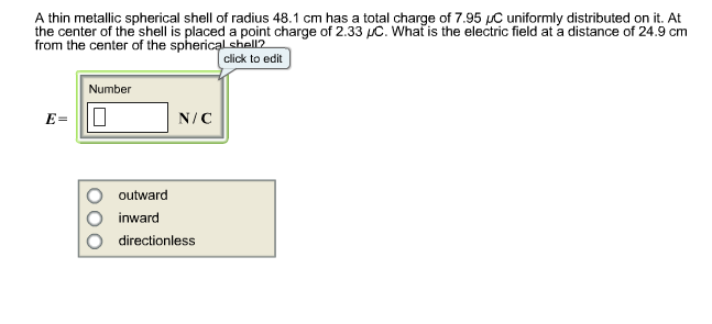 Solved A thin metallic spherical shell of radius 48.1 cm has | Chegg.com