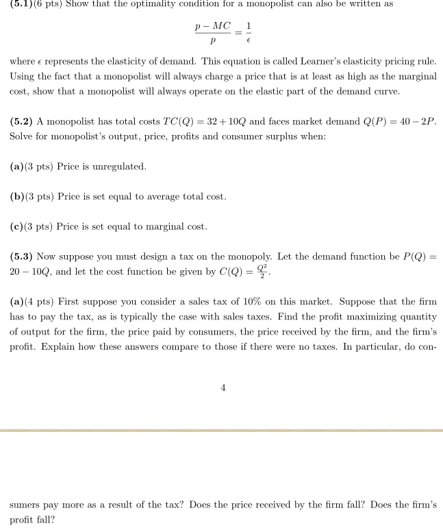 Solved (5.1)(6 pts) Show that the optimality condition for a | Chegg.com
