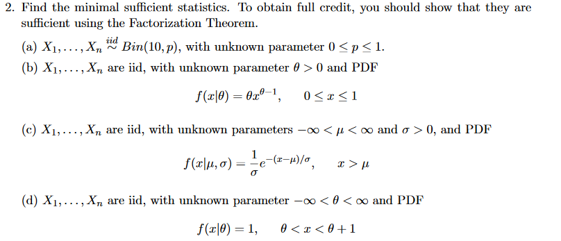 Find the minimal sufficient statistics. To obtain | Chegg.com