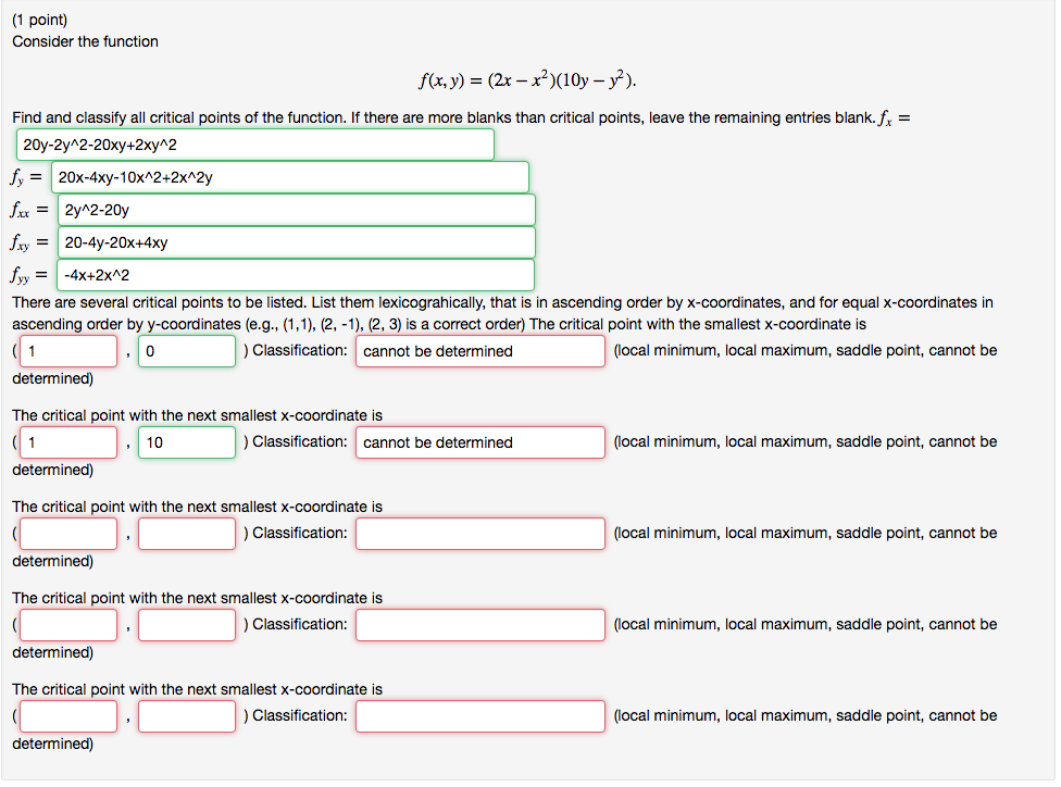 Solved (1 point) Consider the function f(x, y) = | Chegg.com