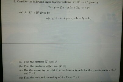 Solved Consider the following linear transformations: T: R^2 | Chegg.com