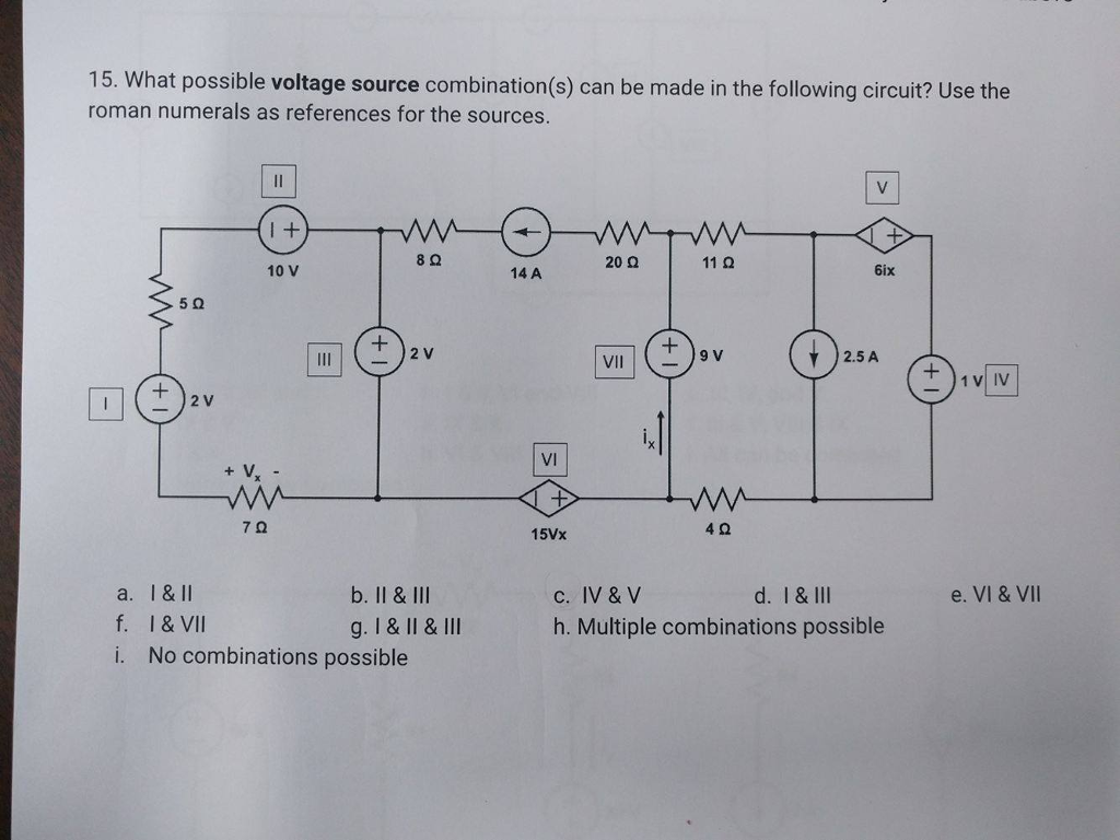 Solved What possible voltage source combination(s) can be | Chegg.com