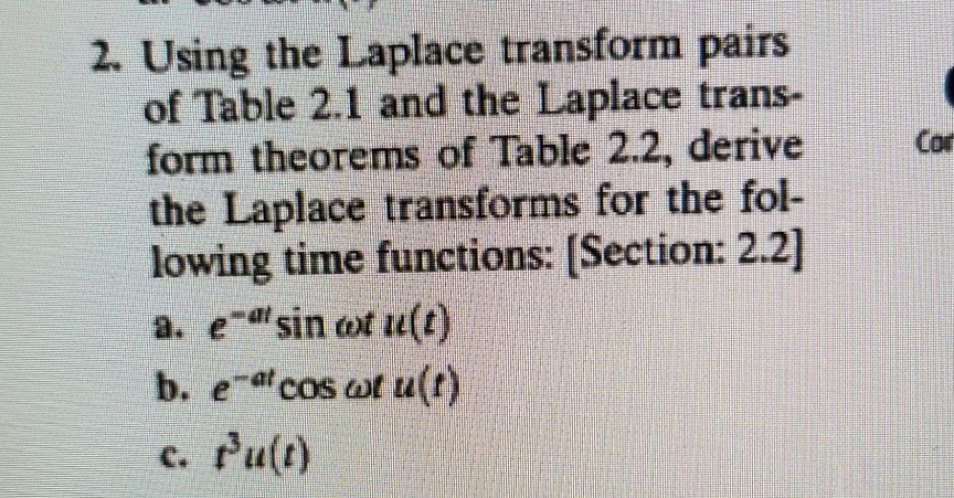Solved sing the Laplace transform pairs of Table 2.1 and the | Chegg.com