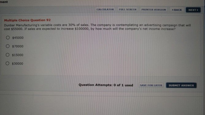 Solved ment CALCULATOR FULL SCREEN PRINTER VERSION BACK NEXT | Chegg.com