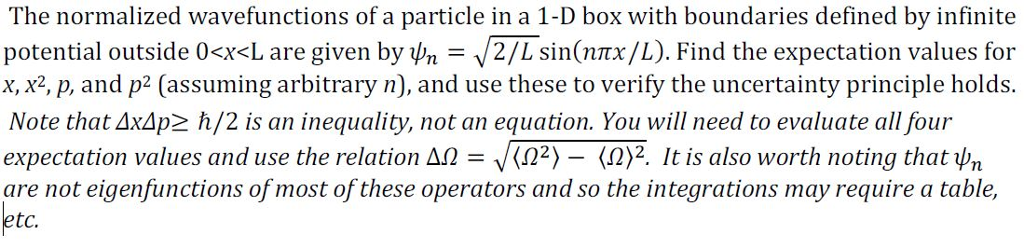 Solved The normalized wavefunctions of a particle in a 1-D | Chegg.com