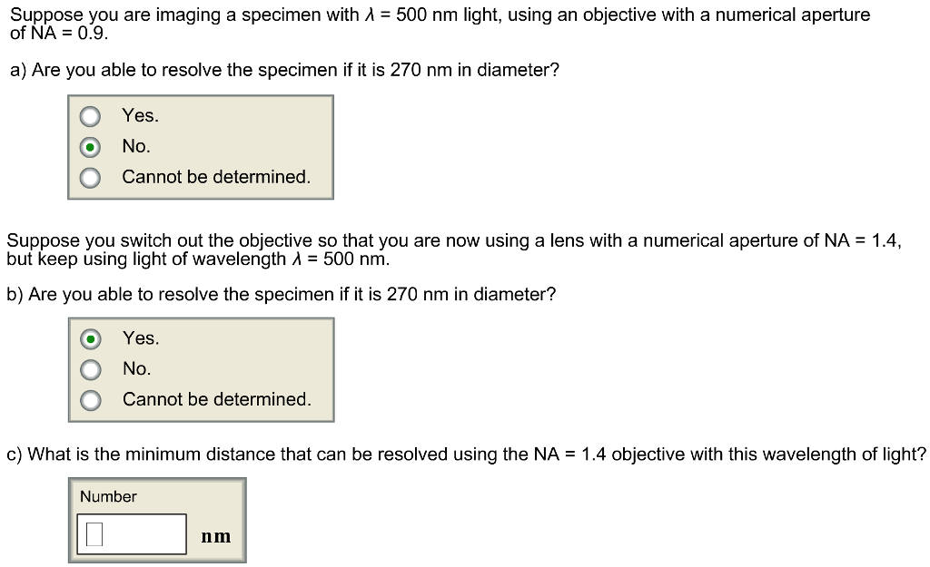 Solved 500 nm light, using an objective with a numerical | Chegg.com