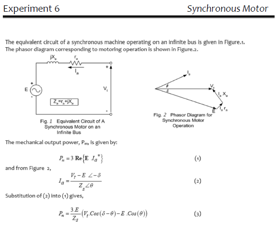 Solved Experiment 6 Svnchronous Motor The equivalent circuit | Chegg.com