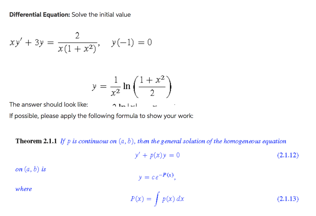 Solved Differential Equation Solve The Initial Value Xy Chegg