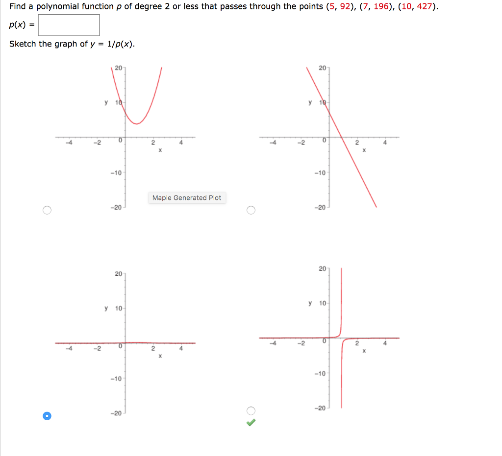 Solved Find a polynomial function p of degree 2 or less that | Chegg.com