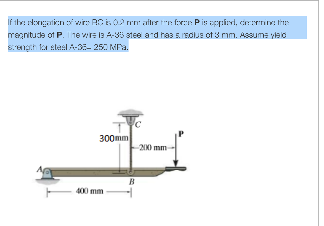 Solved If the elongation of wire BC is 0.2 mm after the | Chegg.com