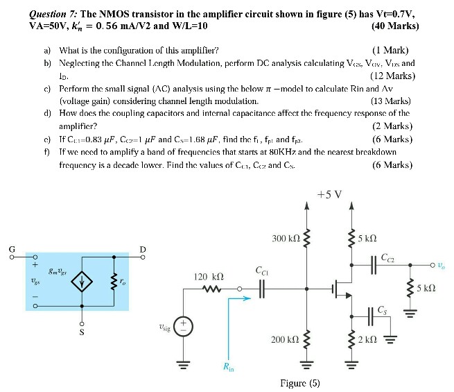 Solved Question 7: The NMOS transistor in the amplifier | Chegg.com