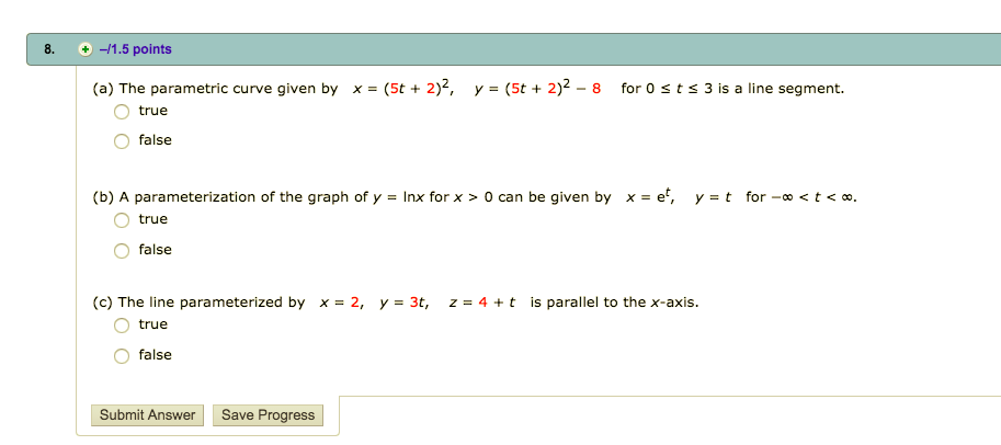 Solved 8. 1.5 points (a) The parametric curve given by x = | Chegg.com