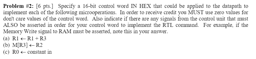 Specify a 16-bit control word IN HEX that could be | Chegg.com
