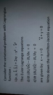 Solved Consider the variational problem with Lagrangian | Chegg.com