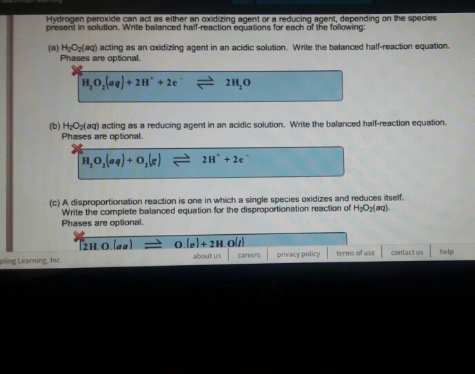 Solved Hydrogen peroxide can act as either an oxidizing | Chegg.com