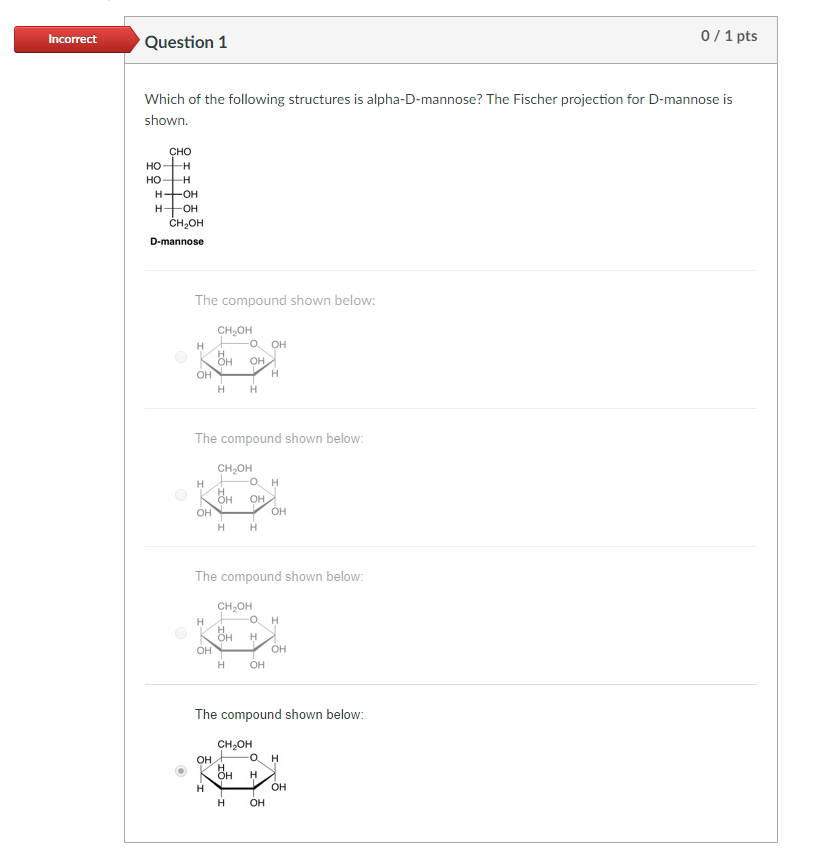 Solved Which of the following structures is alpha-D-mannose? | Chegg.com