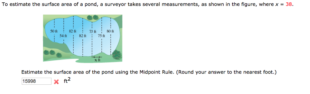 Solved To estimate the surface area of a pond, a surveyor | Chegg.com