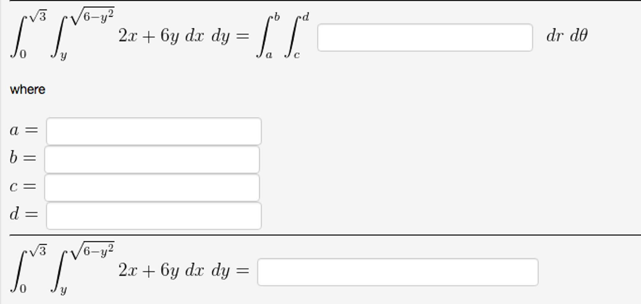 Solved Integral_0^Squareroot 3 integral_y^Squareroot 6 - y^2 | Chegg.com