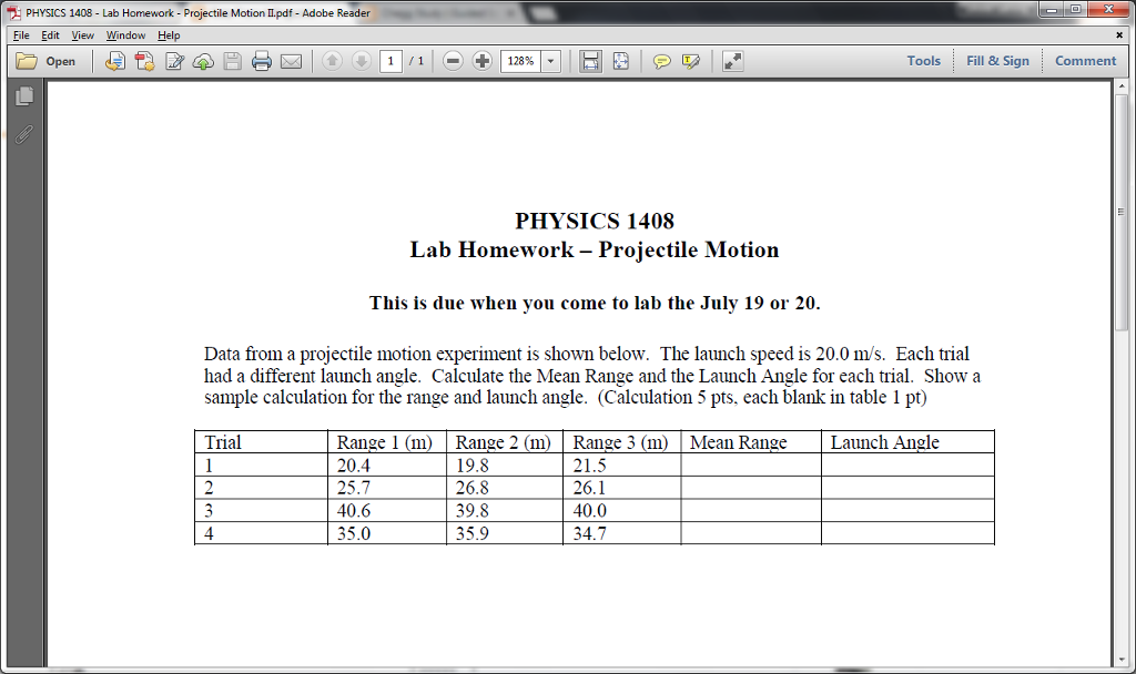 Solved Data from a projectile motion experiment is shown | Chegg.com