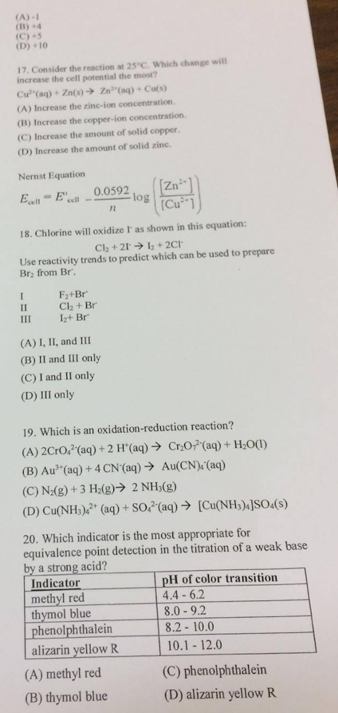 Solved 16. What is the oxidation number of chlorine in | Chegg.com