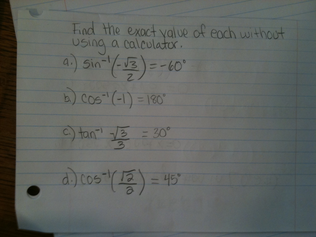 Solved Find The Exact Value Of Each Without Using A Chegg