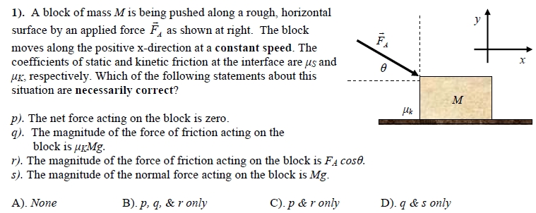 Solved A block of mass M is being pushed along a rough, | Chegg.com