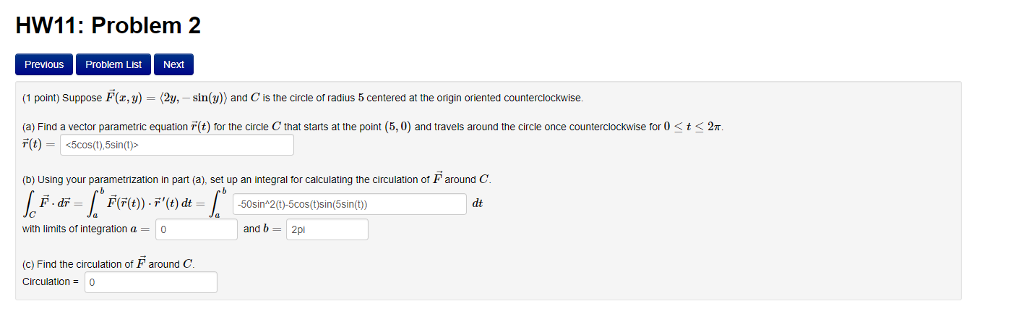 Solved HW11: Problem 2 Previous Problem List Next 1 point) | Chegg.com