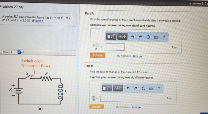 Solved A series RL circuit like the figure has epsilon0 = | Chegg.com