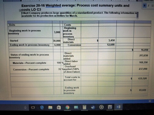 Solved Exercise 20-16 Weighted average: Process cost summary | Chegg.com
