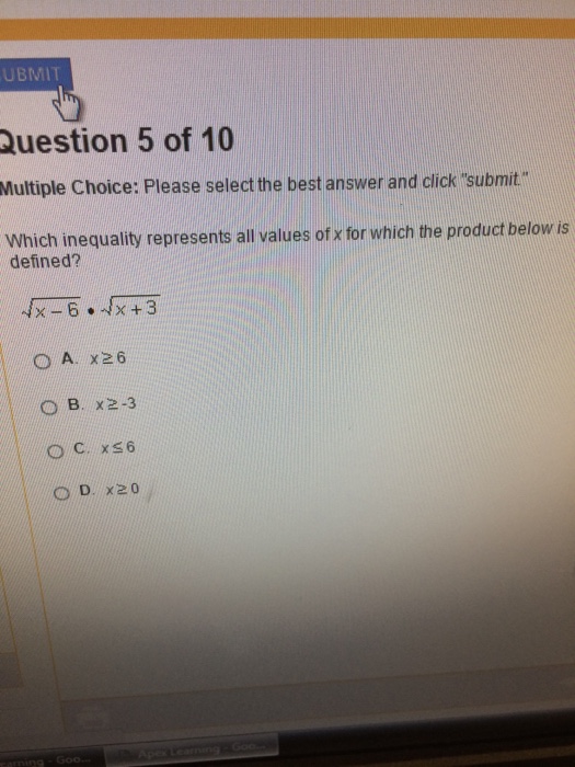 Solved Which inequality represents all values of x for which | Chegg.com
