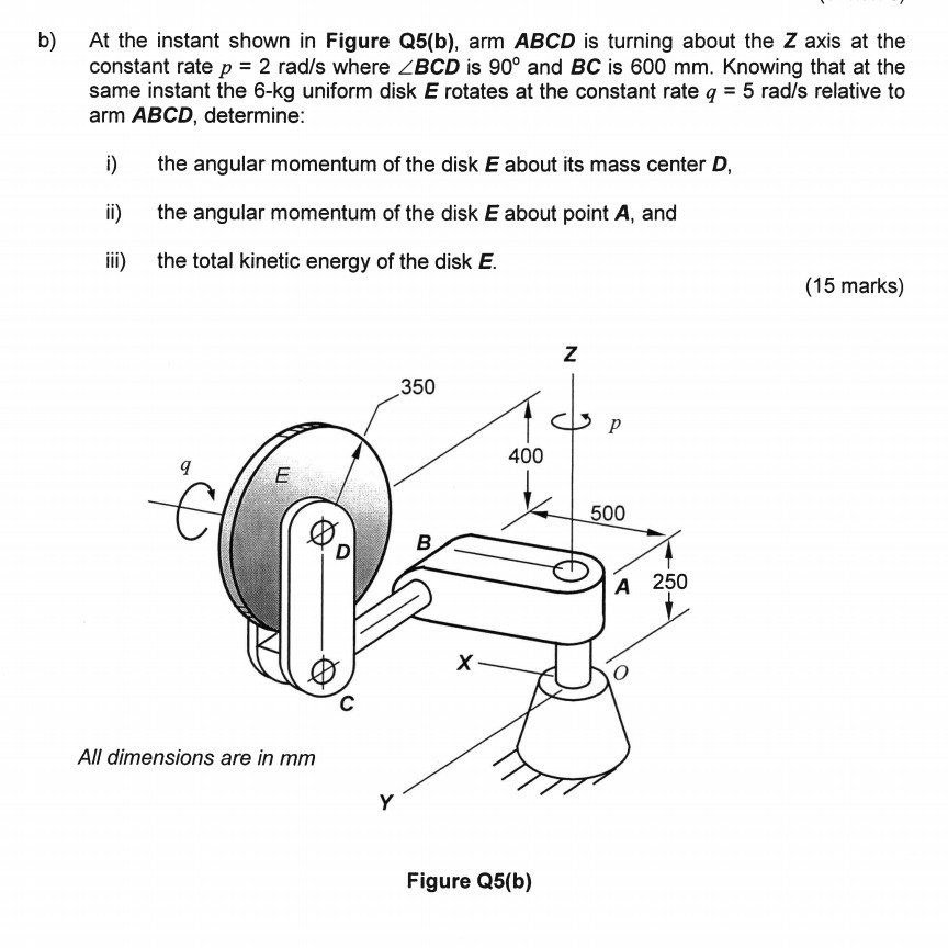 Solved b) At the instant shown in Figure Q5(b), arm ABCD is | Chegg.com