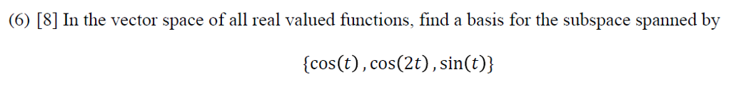 Solved In the vector space of all real valued functions, | Chegg.com