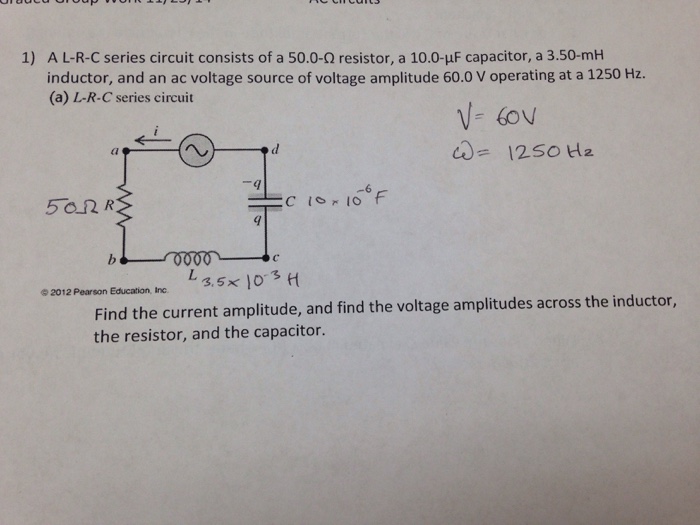 Solved 1) A L-R-C series circuit consists of a 50.0-ohm | Chegg.com