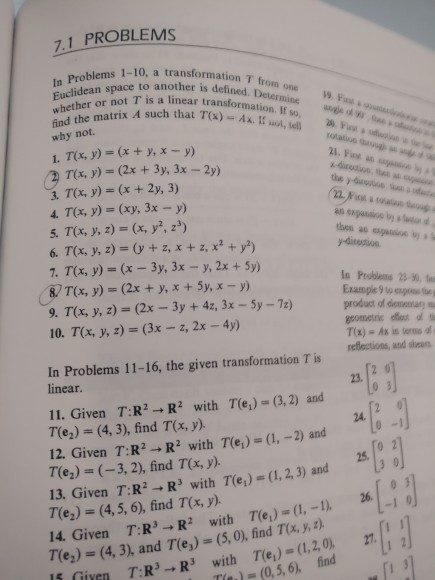 Solved 7.1 PROBLEMS 1-10, a transformation T from one o | Chegg.com