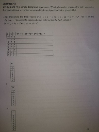 Solved Question 12 Let p, q and r be simple declarative | Chegg.com