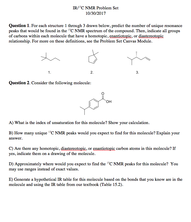 Solved IR/3C NMR Problem Set 10/30/2017 Question 1. For each | Chegg.com