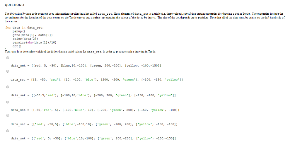 Solved QUESTION 3 The following Python code segment uses | Chegg.com