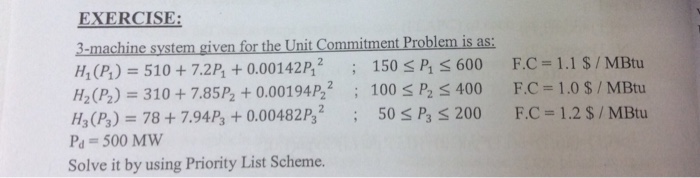 Solved 3-machine system given for the Unit Commitment | Chegg.com