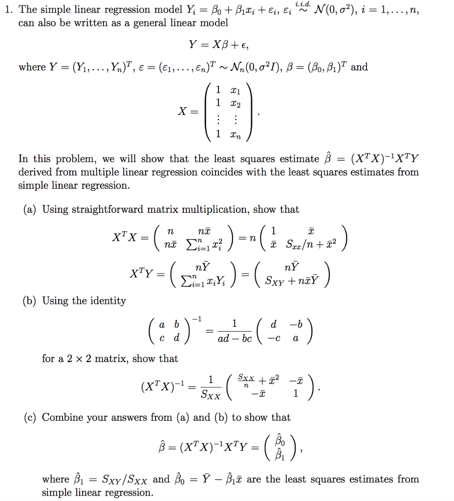 Solved 1. The simple linear regression model Yi-Bo +Axit ε, | Chegg.com