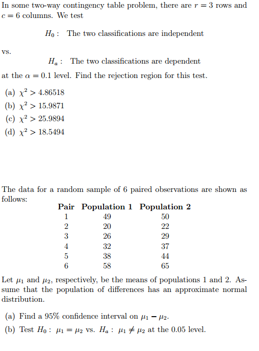 Solved In some two-way contingency table problem, there are | Chegg.com