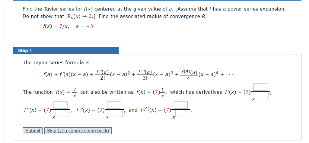 Solved Find the Taylor series for f(x) centered at the given | Chegg.com